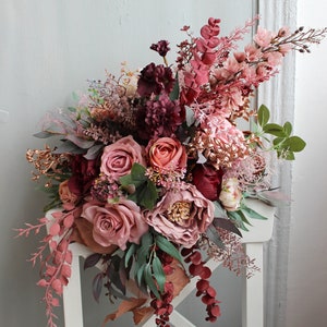 Dusty rose burgundy bouquet Rose gold bouquet Boho bridal | Etsy
