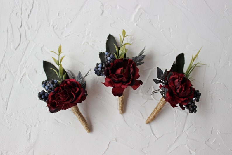 Burgundy boutonniere for men Fall wedding buttonhole | Etsy