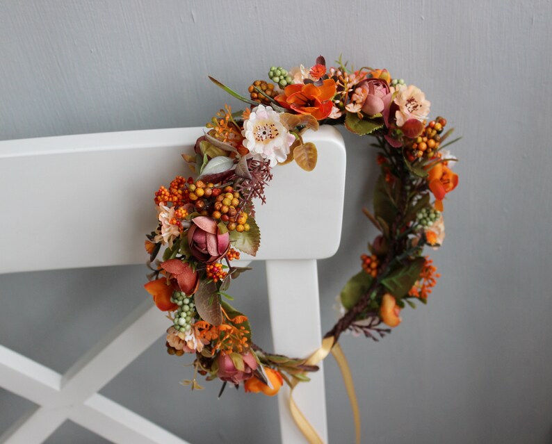 Rust orange flower crown Fall wedding crown Boho floral | Etsy