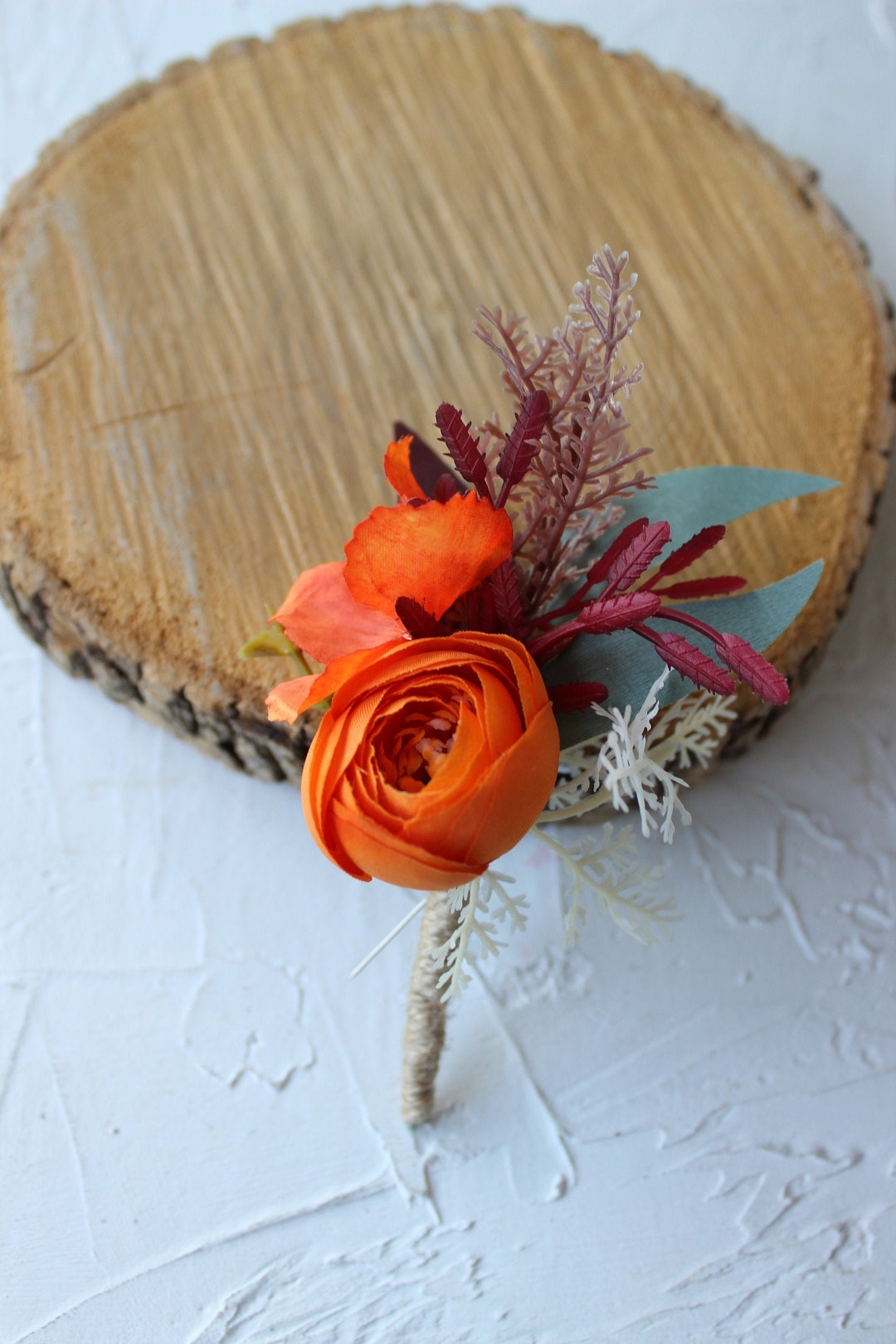 Burnt Orange Boutonniere for Men, Wedding Buttonhole, Groom Boutonniere ...