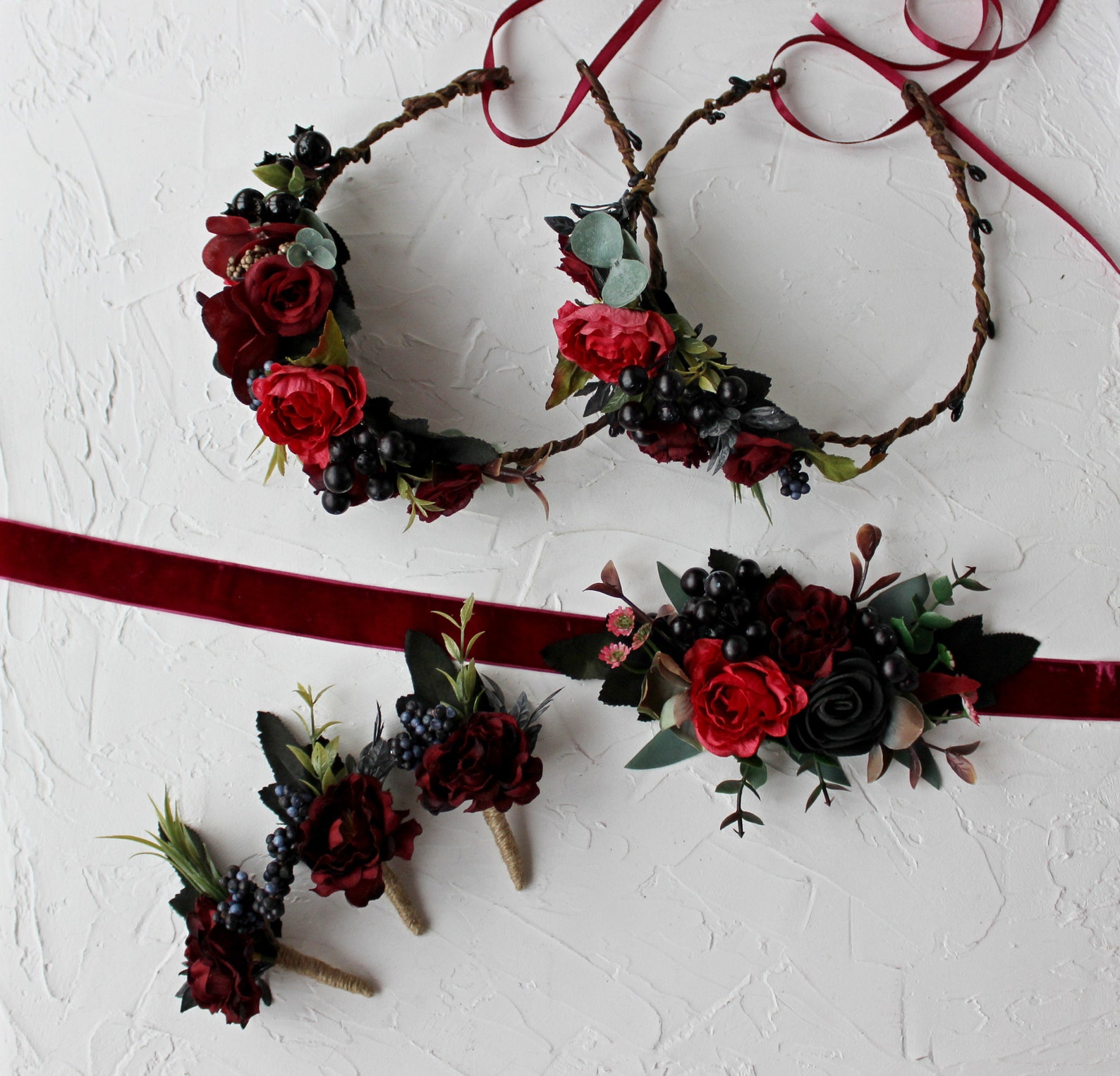 Black Burgundy Bridal Sash Gothic Wedding Sash Belt Flower | Etsy