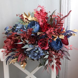 Burgundy Navy Gold Wedding Bouquet Silk Flower Bouquet Fall - Etsy