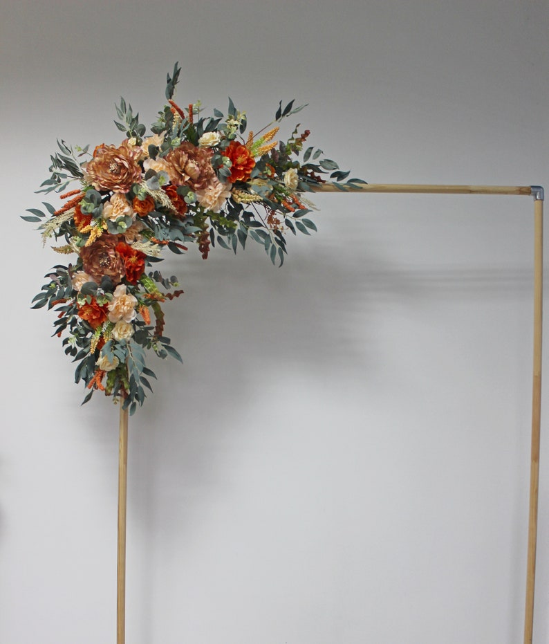 Fall Wedding Flower Arch, Burnt Orange Tan Ivory Arch Flowers, Wedding ...