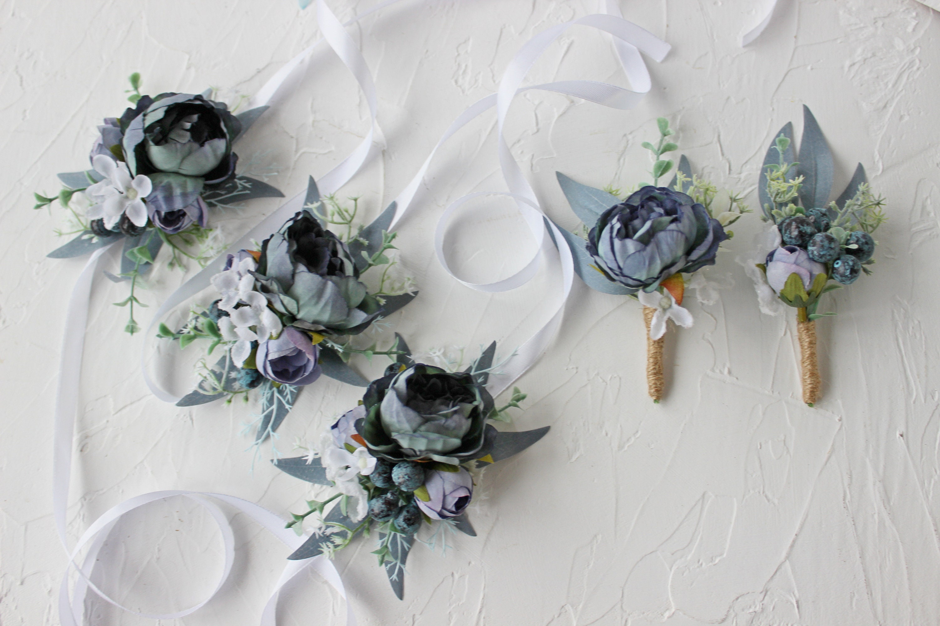 Navy blue rustic corsage Dusty blue wedding corsage | Etsy