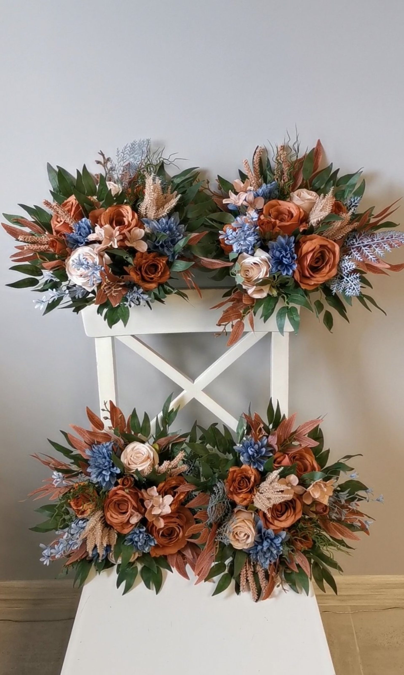 Rust Terracota Blush Dusty Blue Wedding Bouquet, Cascading Bouquet ...