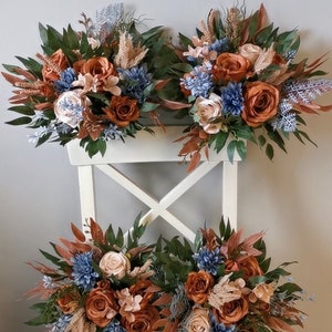 Rust Terracota Blush Dusty Blue Wedding Bouquet, Cascading Bouquet ...