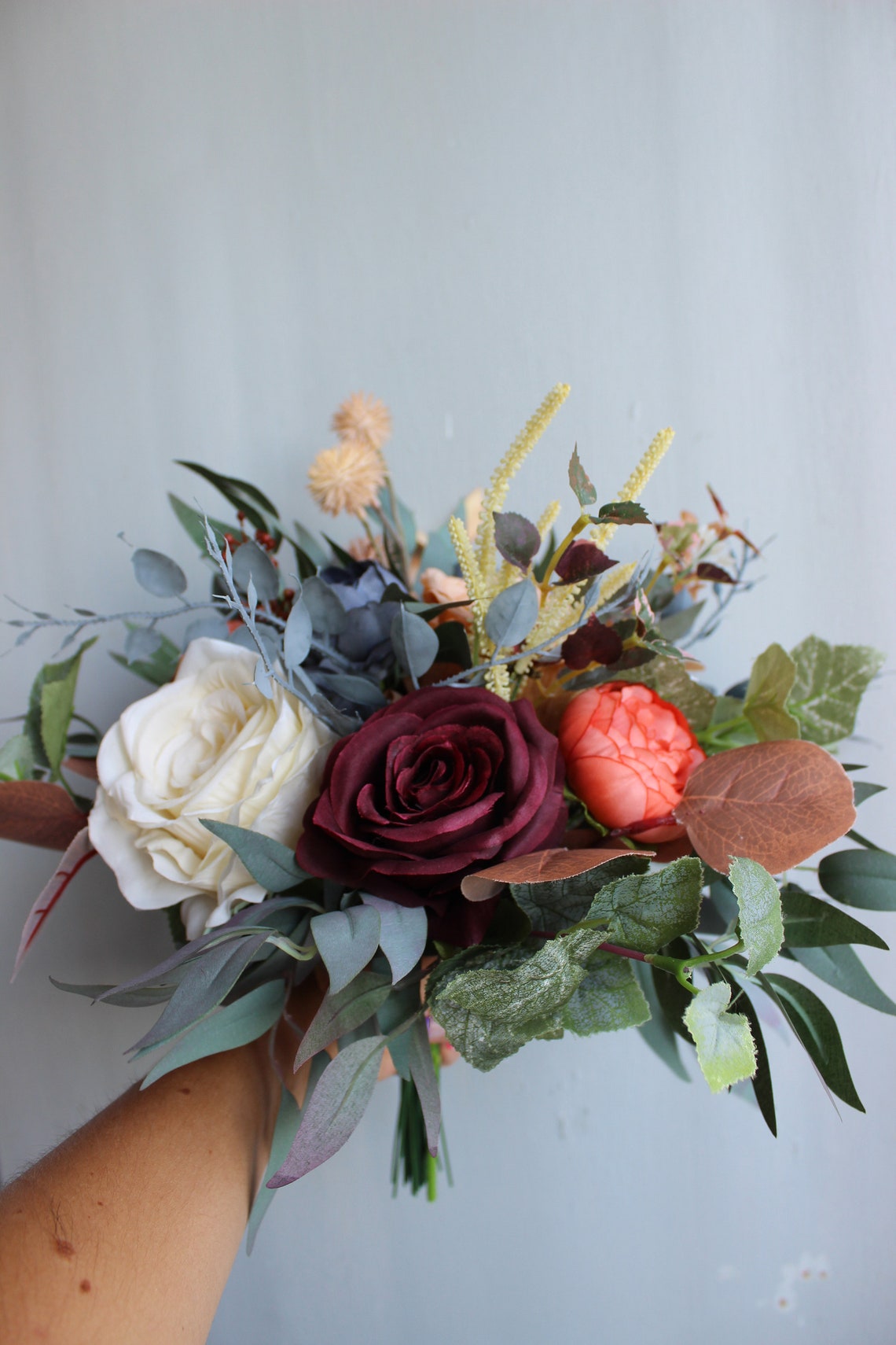 Light rust burgundy navy wedding bouquet Cascading bouquet | Etsy
