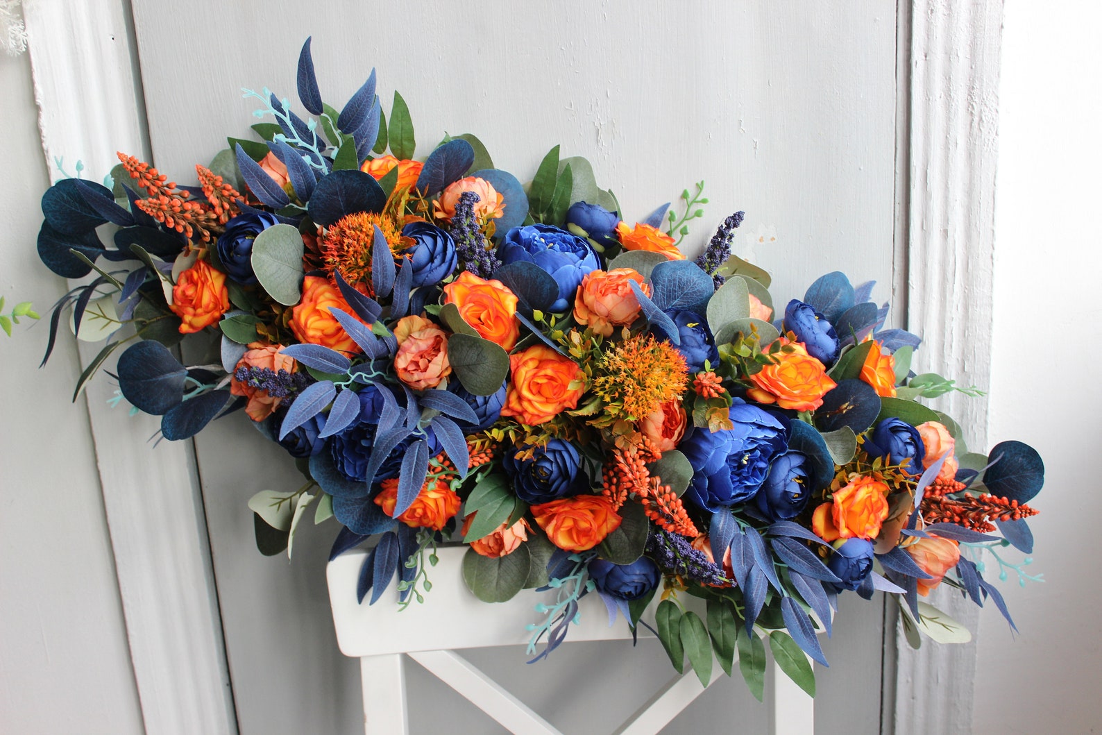 Burnt Orange Navy Blue Wedding Bouquet Silk Flower Bouquet - Etsy