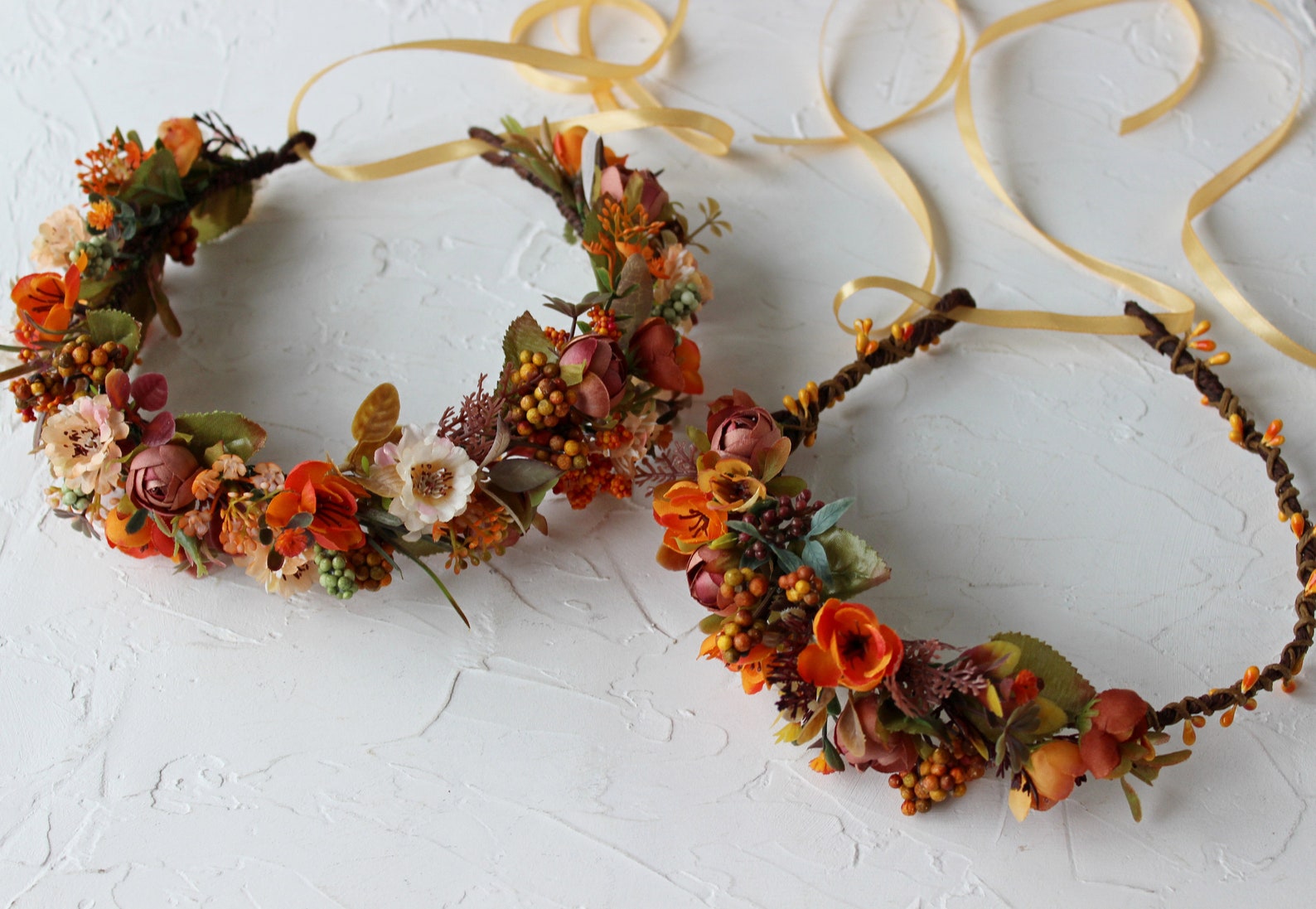 Rust Orange Flower Crown Fall Wedding Crown Boho Floral - Etsy