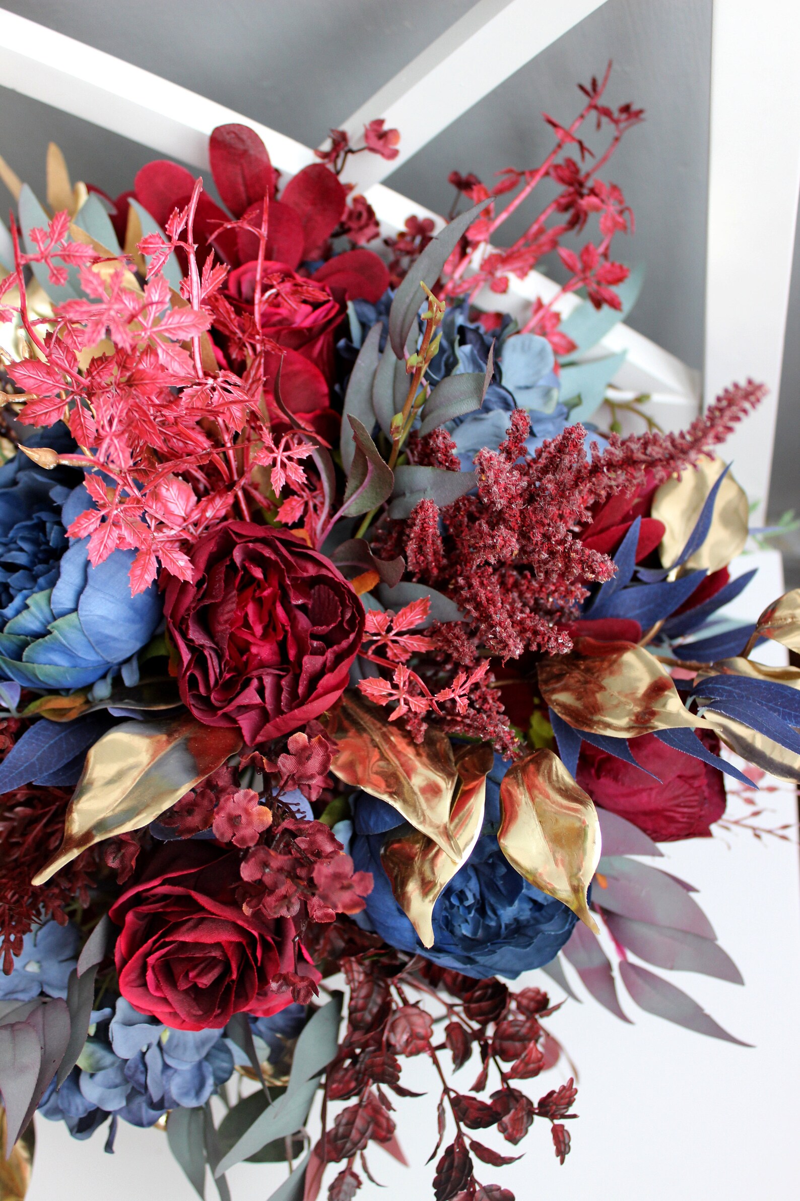 Burgundy Navy Gold Wedding Bouquet Silk Flower Bouquet Fall - Etsy
