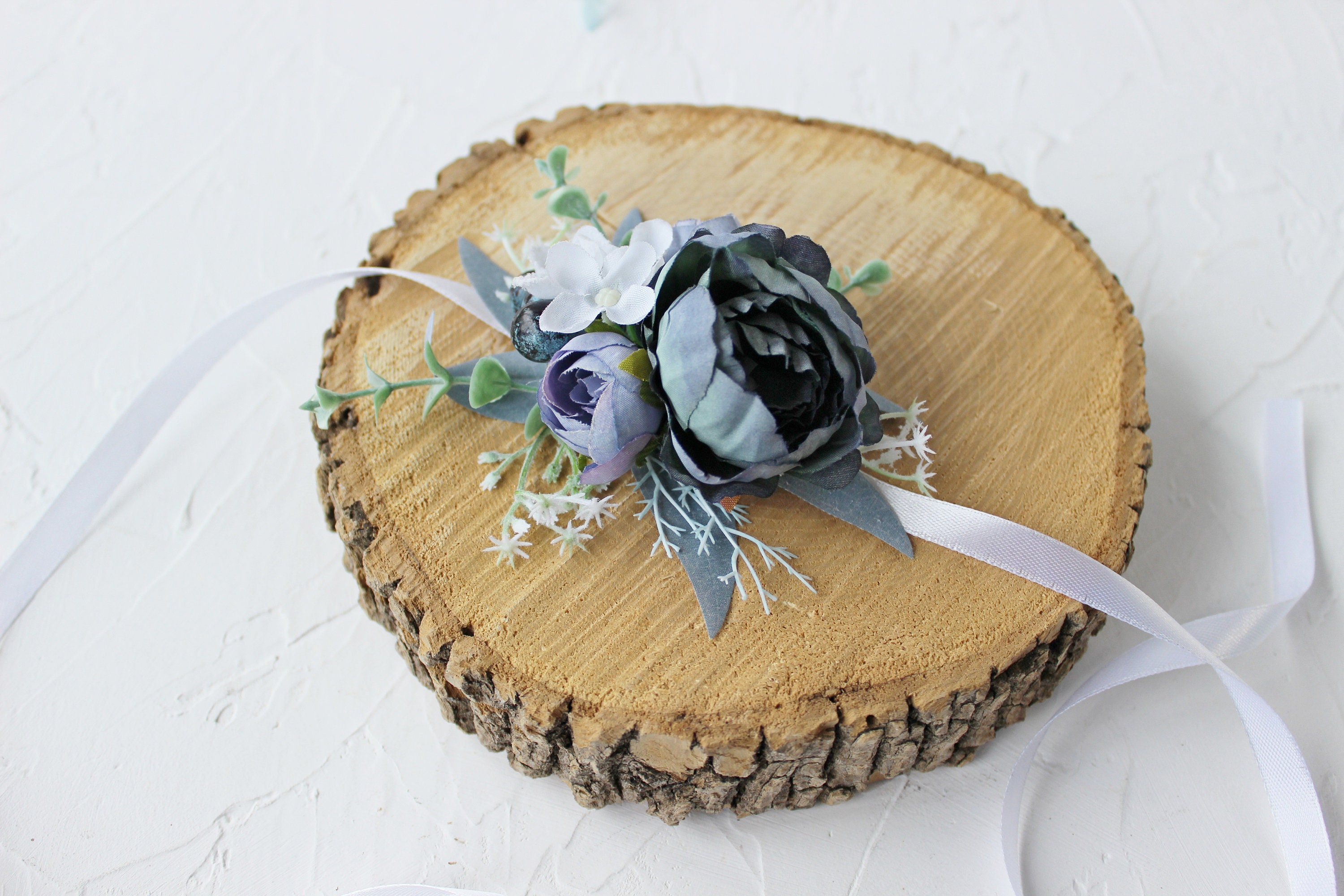 Navy blue rustic corsage Dusty blue wedding corsage | Etsy