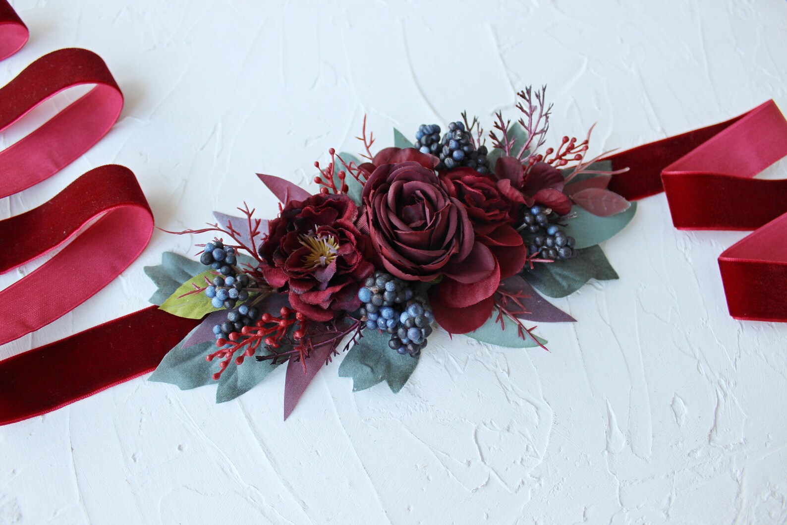 Burgundy Bridal Sash Gothic Wedding Sash Belt Flower Girl | Etsy