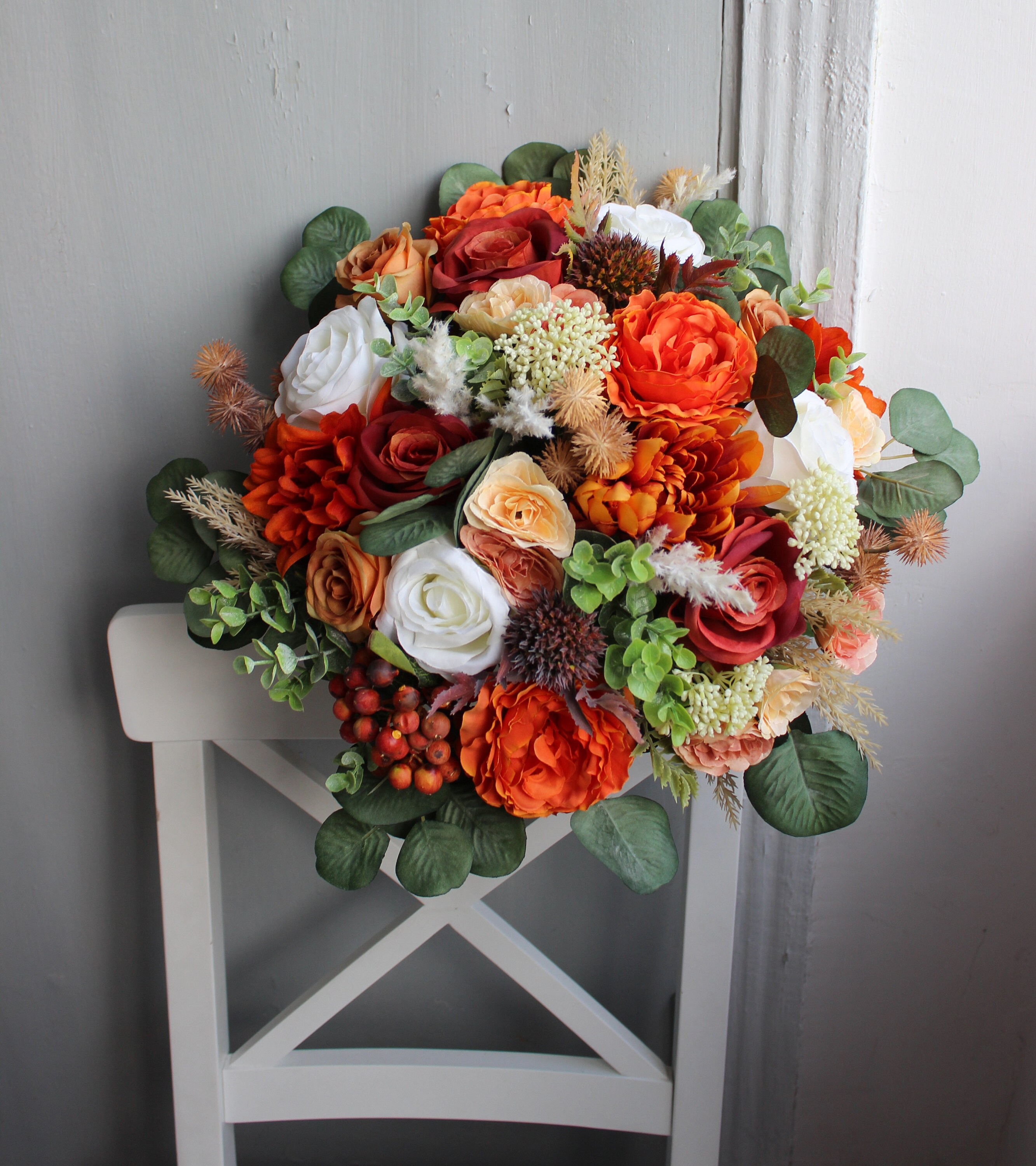 Burnt Orange Rust Bouquet Bridal Silk Flower Bouquet Fall - Etsy