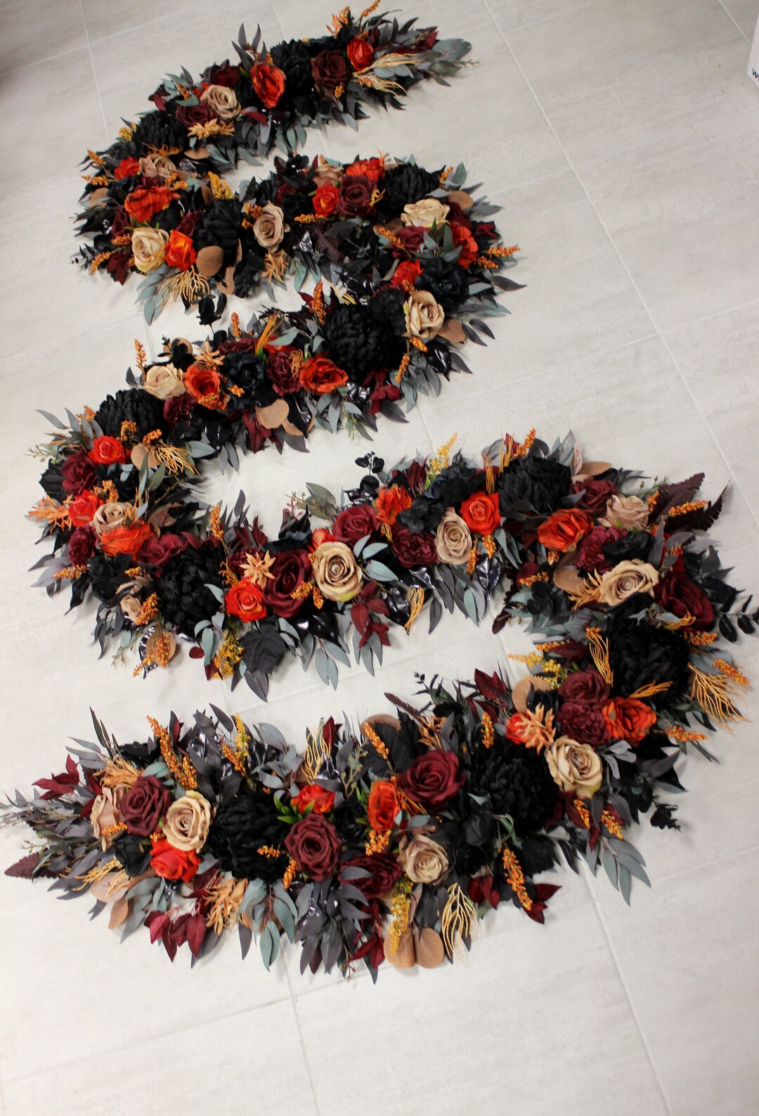 Black Orange Burgundy Table Garland, Gothic Wedding Decor, Halloween ...