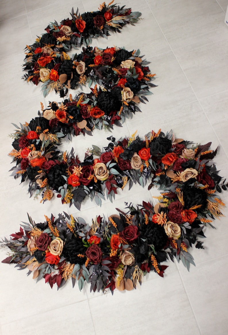 Black Orange Burgundy Table Garland, Gothic Wedding Decor, Halloween ...