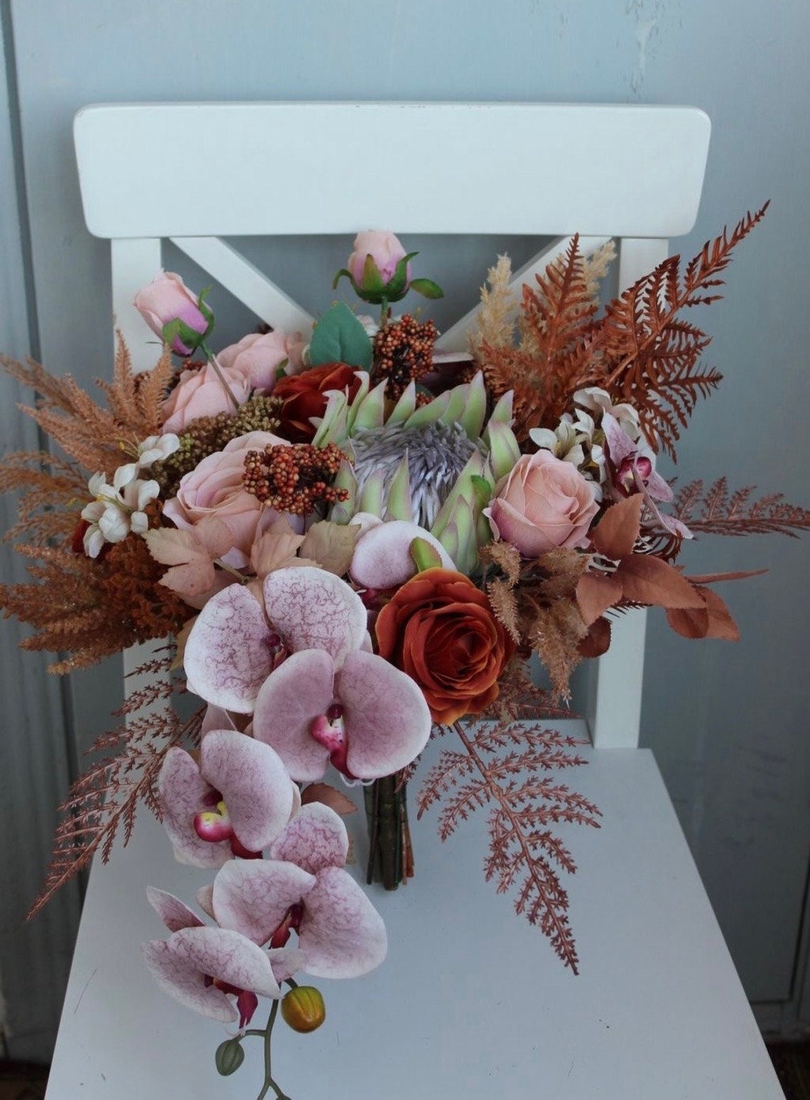 Rust Terracota Dusty Pink Bouquet, Desert Wedding Bouquet, Pampas Grass ...