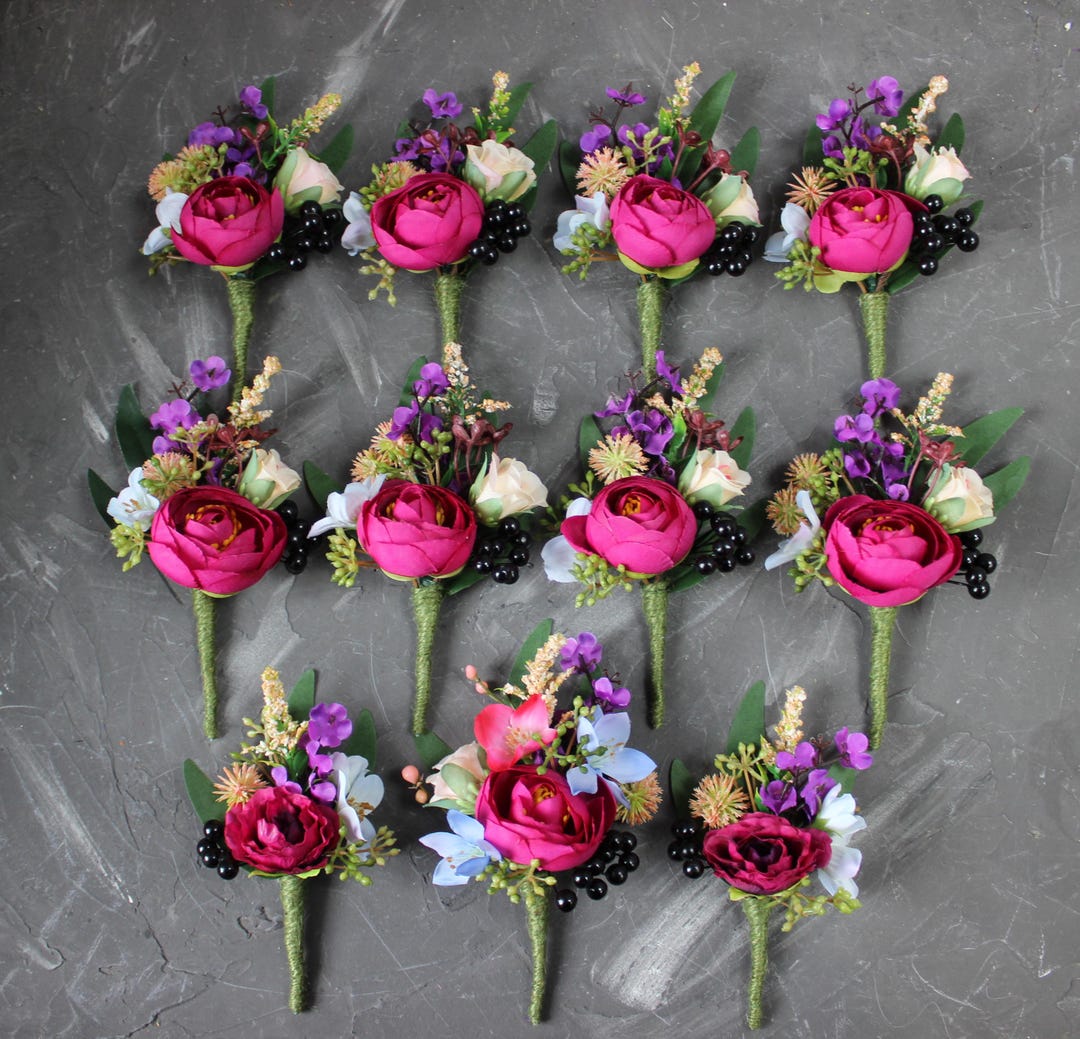 Jewel Tone Boutonniere, Multicolor Wedding Buttonhole, Colorful Hot ...