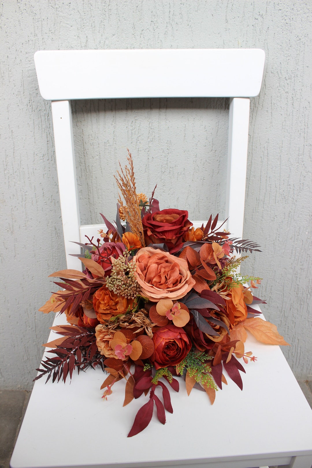 Rust Cinnamon Burgundy Bouquet, Fall Wedding Bouquet, Boho Bridal ...