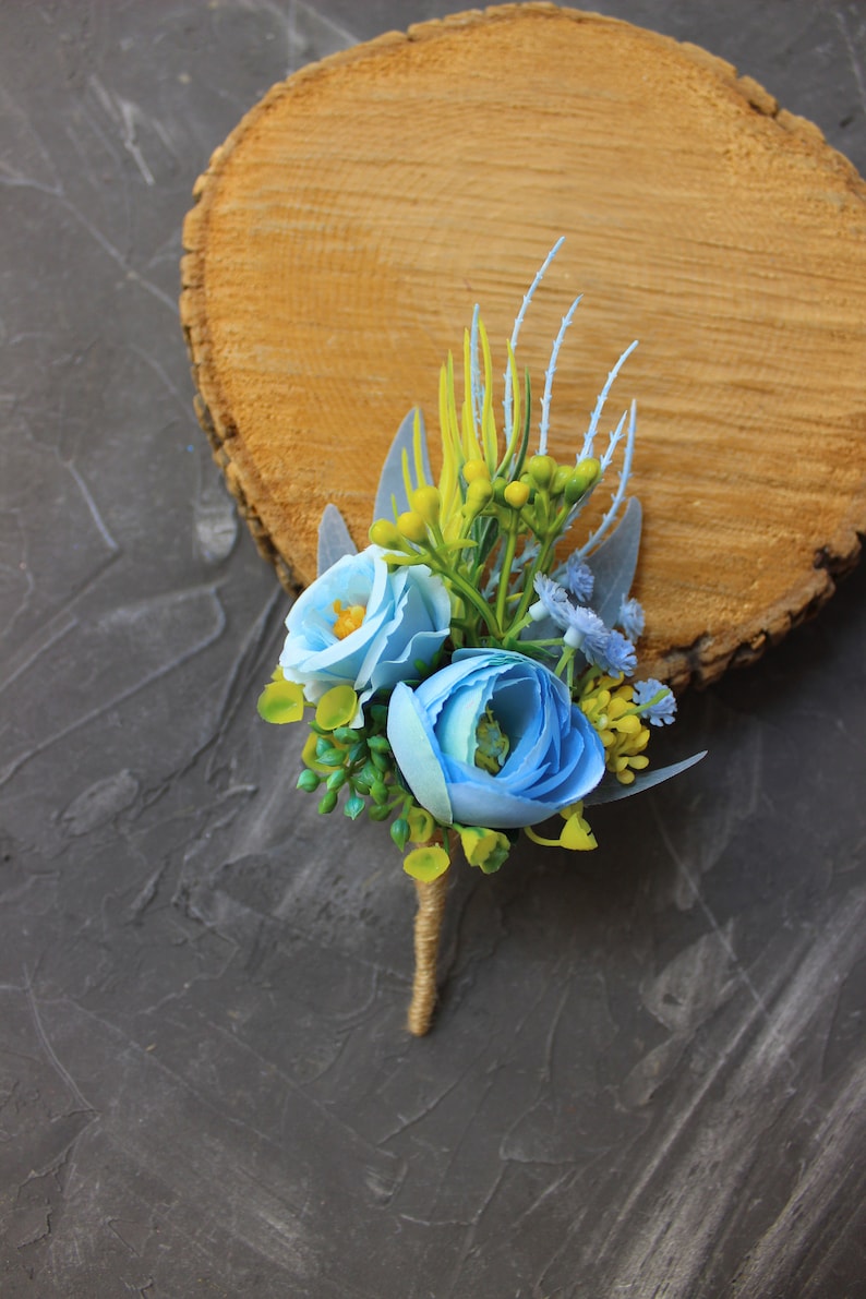 Baby Blue Yellow Wedding Bouquet, Everlasting Wildflower Bouquet, Boho ...