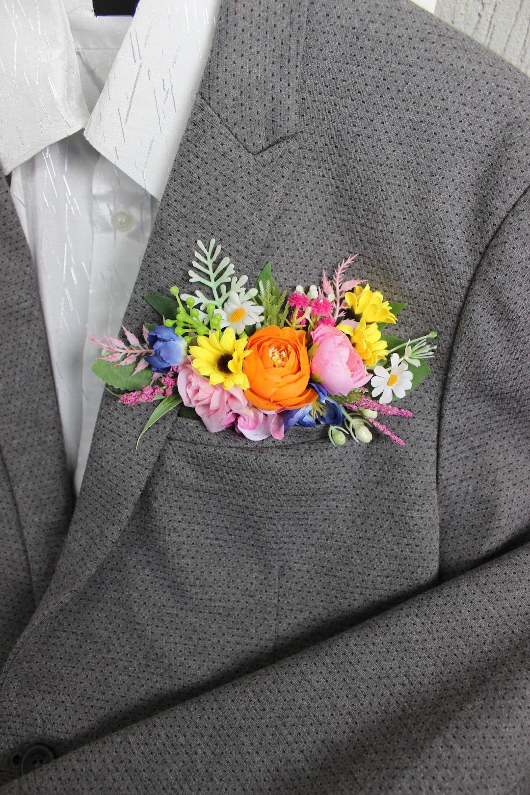 Wildflower Pocket Boutonniere, Orange Pink Sunflower Pocket Square ...