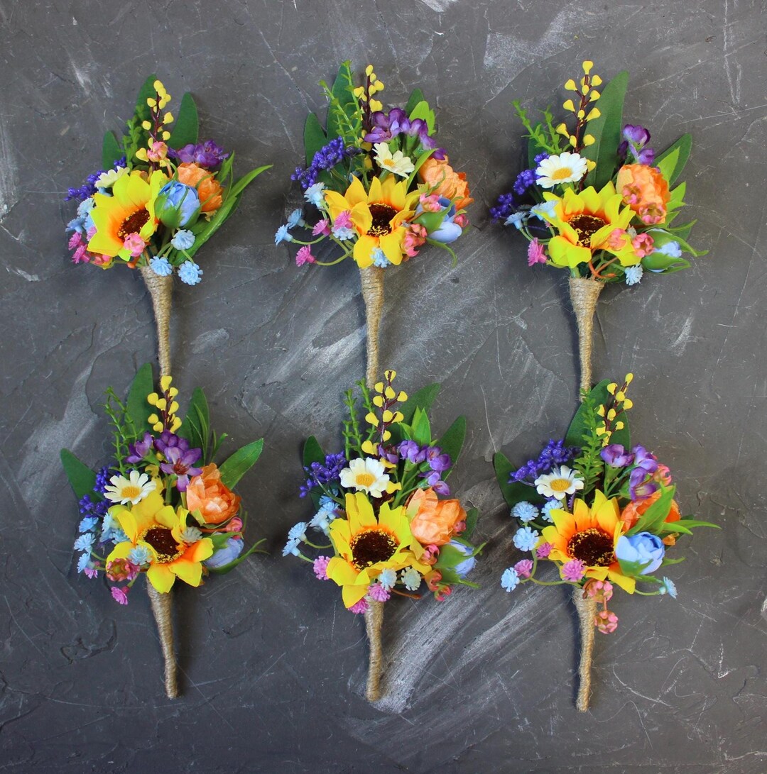 Wildflower Boutonniere, Sunflower Wedding Buttonhole, Colorful Fiance ...