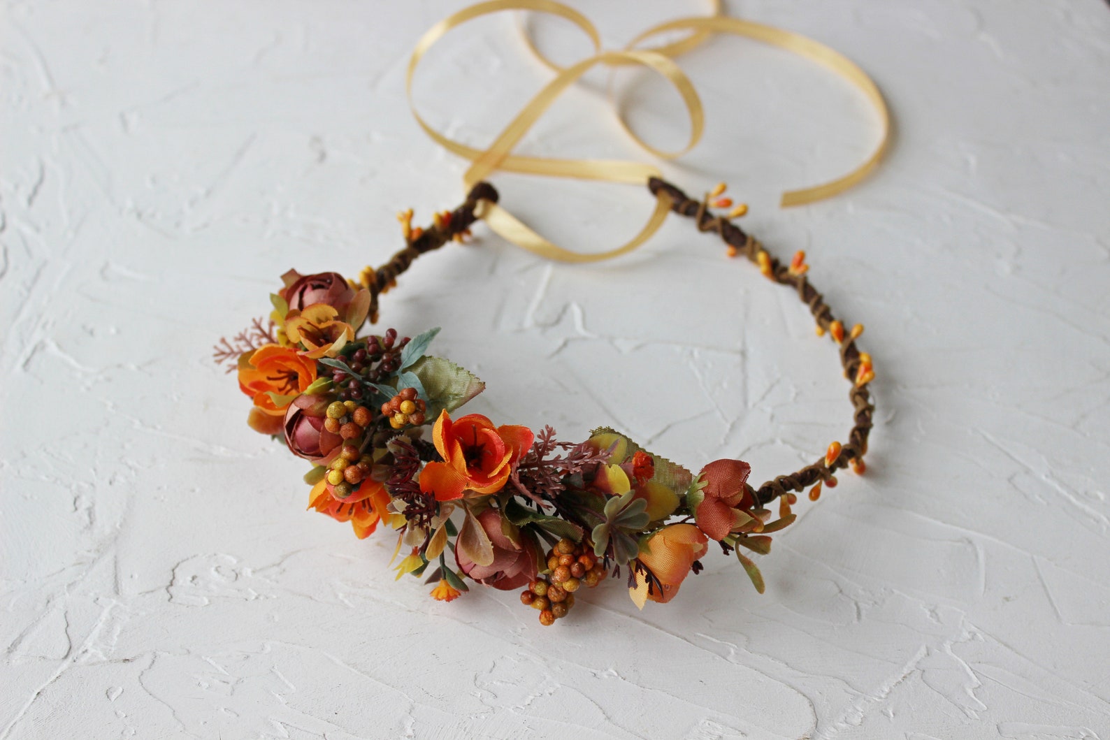 Rust Orange Flower Crown Fall Wedding Crown Boho Floral - Etsy