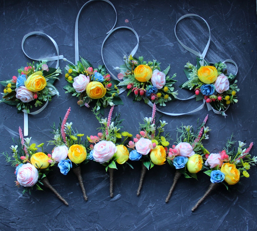 Colorful Wedding Boutonniere for Men, Multicolor Buttonhole, Wedding ...