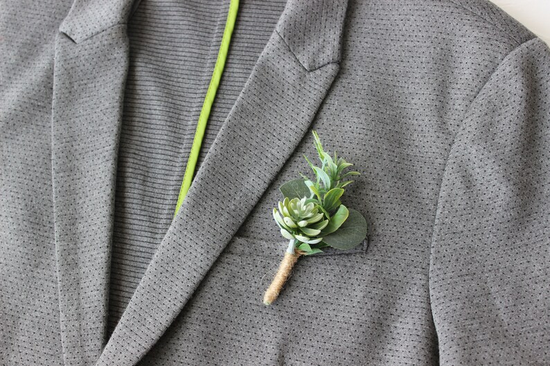 Boho Succulent Boutonniere Greenery Feather Buttonhole Groom - Etsy