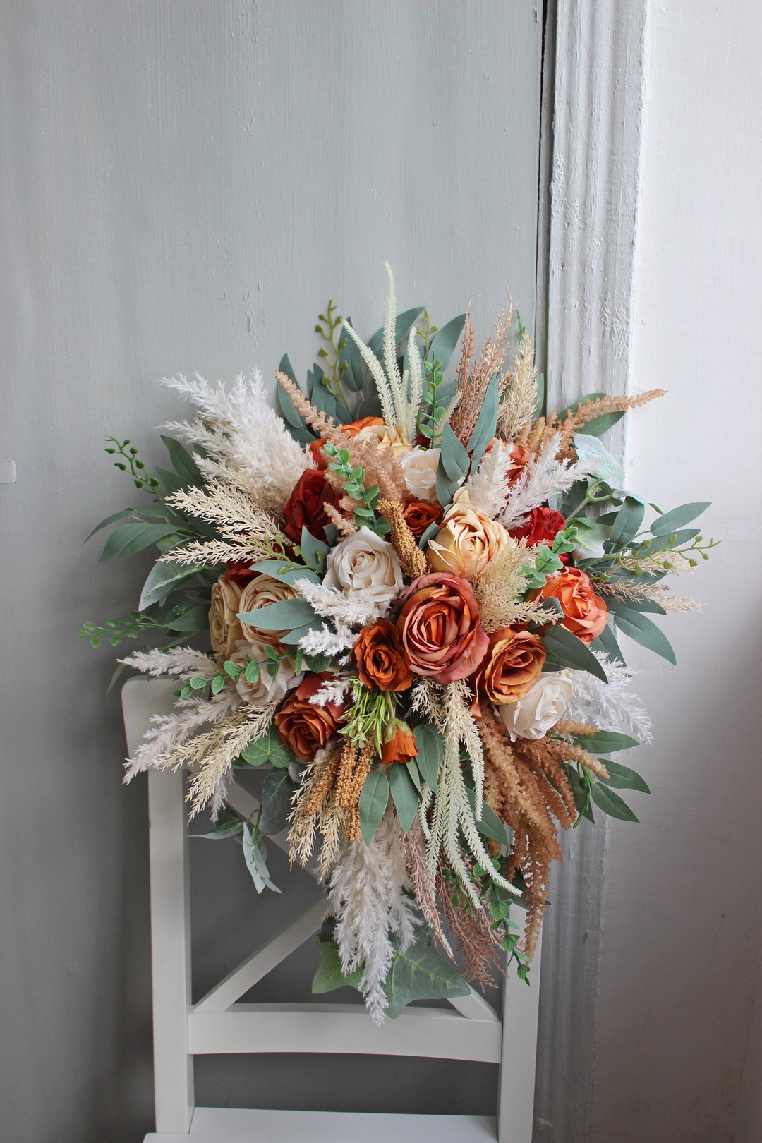 Rust Terracota Bouquet, Fall Wedding Bouquet, Rust Pampas Wedding ...