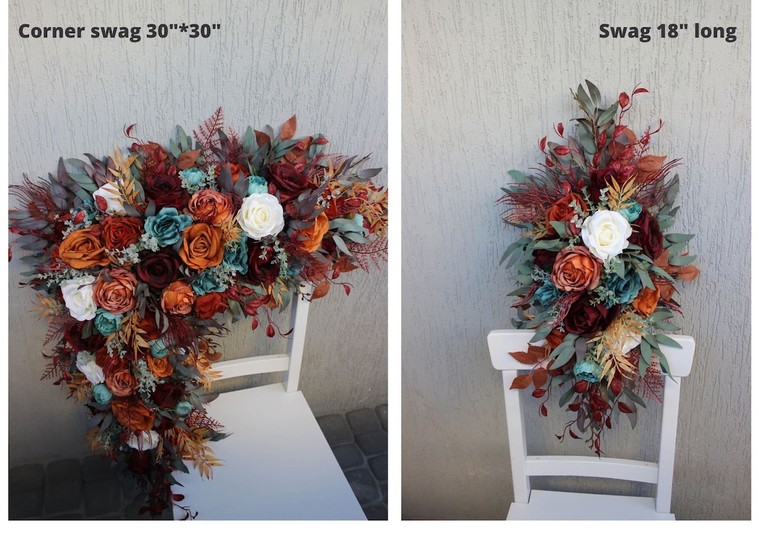 Dark Teal Rust Burgundy Arch Flowers, Wedding Arch Swag, Fall Wedding ...