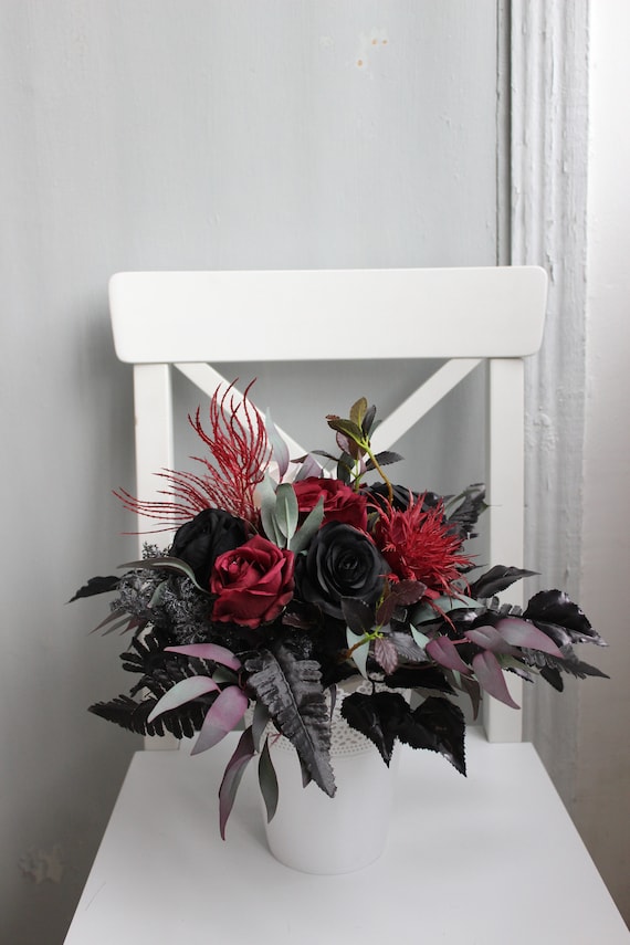 Goth Burgundy Wedding Tables Burgundy Black Gothic Wedding Bouquet Set