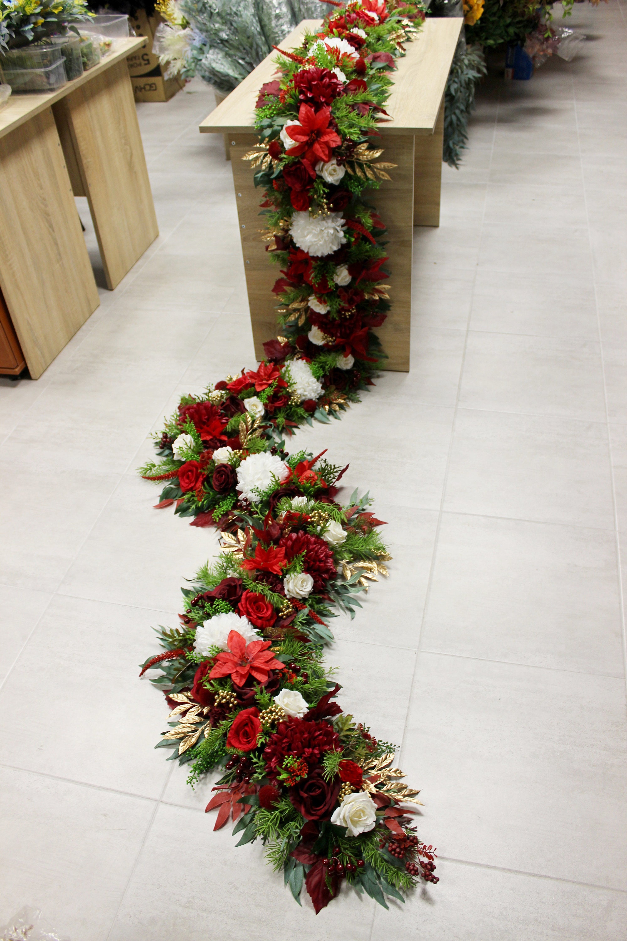 Christmas Floral Garland, Christmas Dining Table Centerpiece, Greenery ...