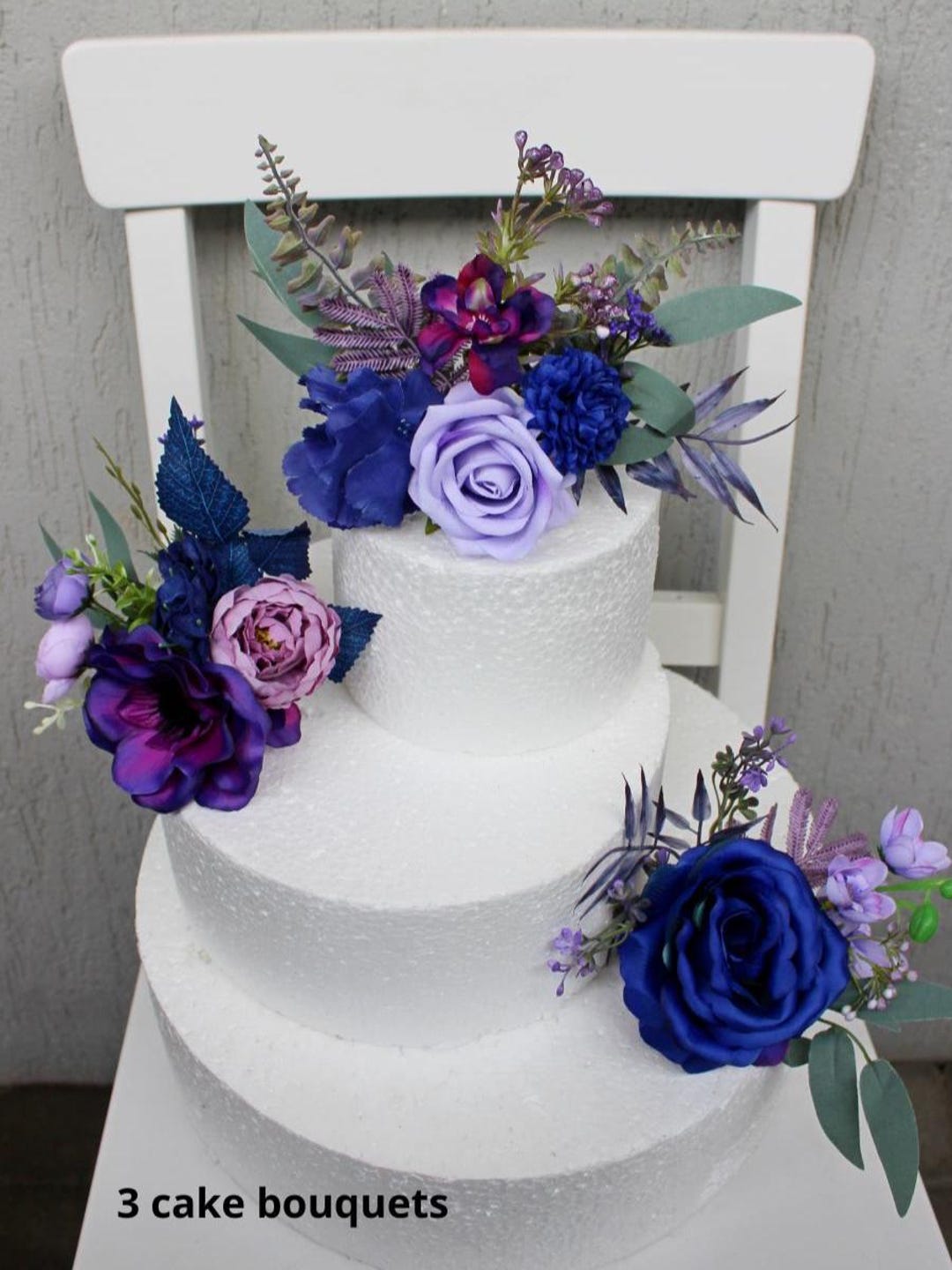 Purple Blue Wedding Cake Toppers Lavender Cake Bouquets Jewel Tone Cake ...