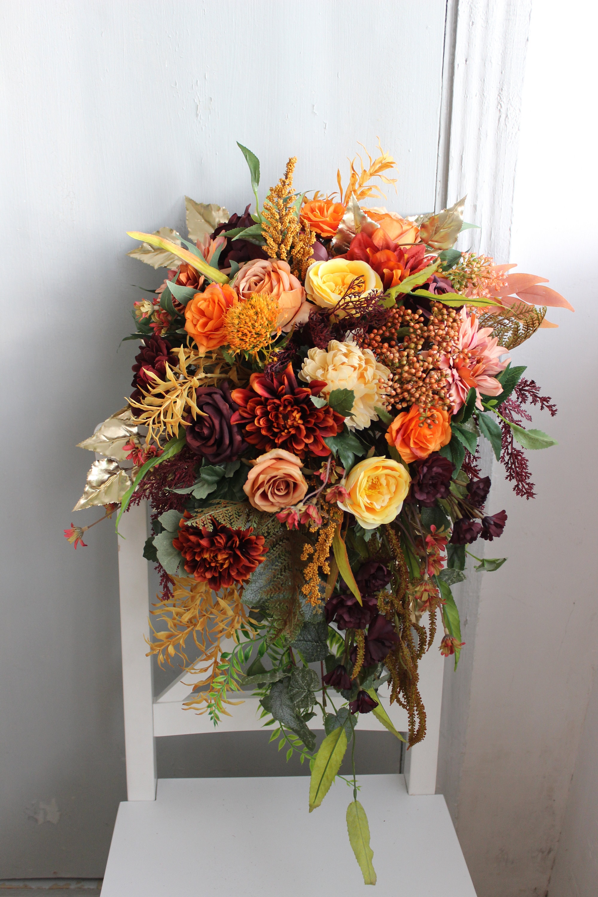 Orange Rust Burgundy Bouquet Fall Wedding Bouquet Boho - Etsy UK
