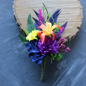 Bright Boutonniere, Colorful Buttonhole, Jewel Tone Boutonniere, Fiance ...