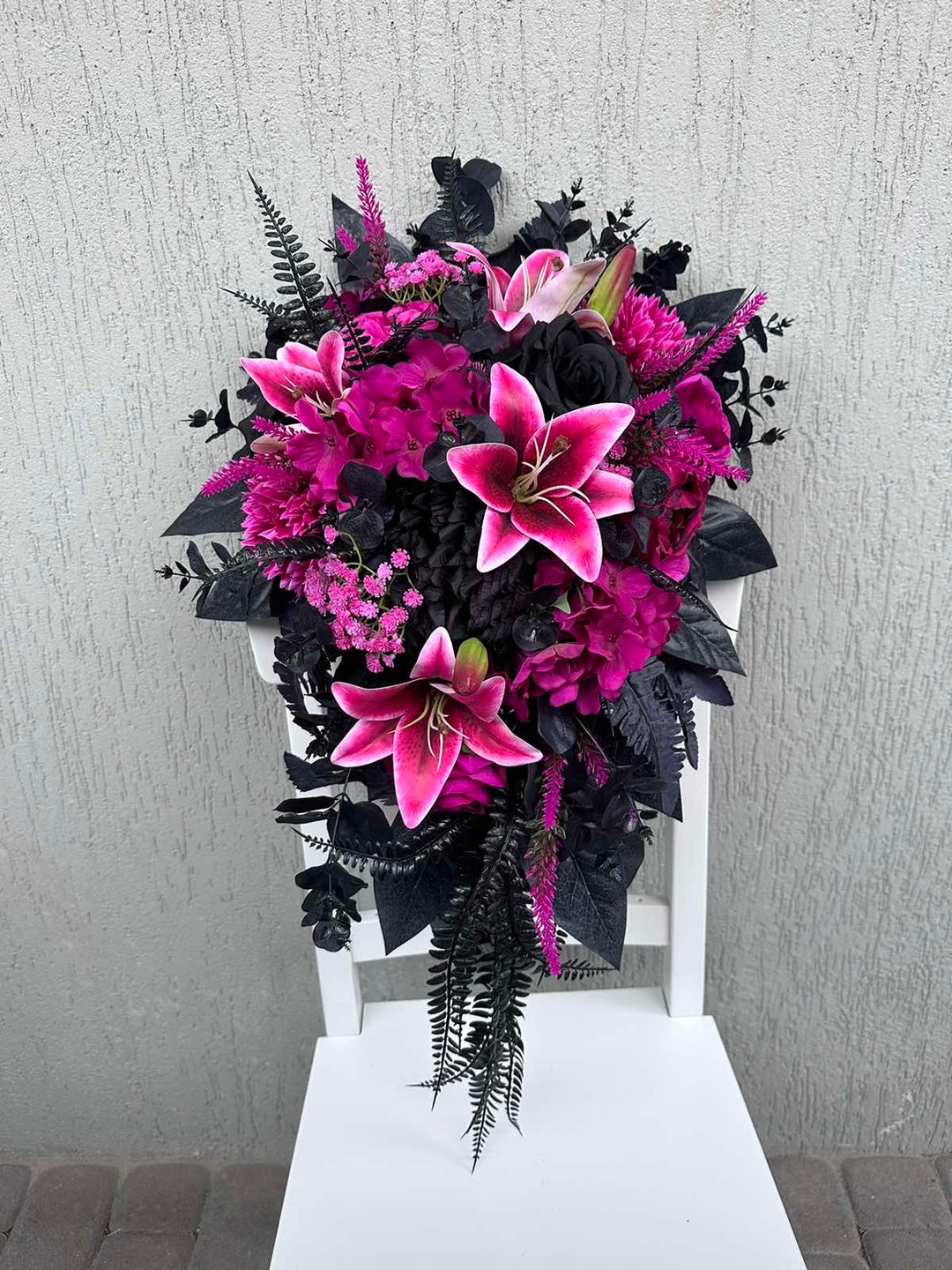 Fuchsia Black Bouquet Gothic Wedding Bouquet Cascading Hot - Etsy