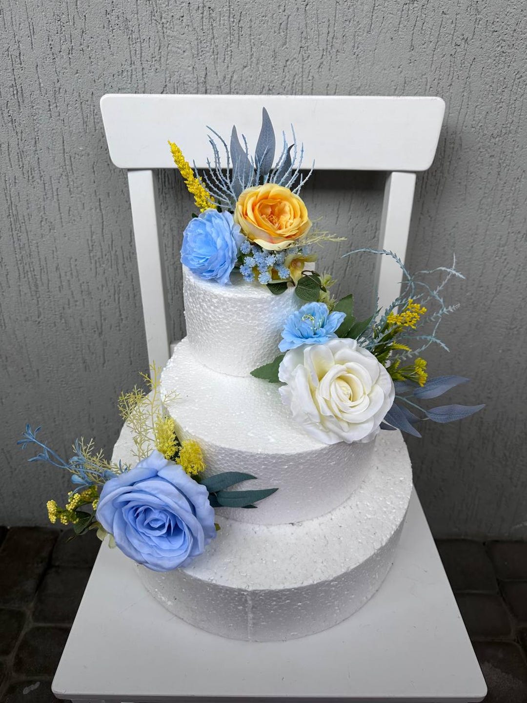 Baby Blue Yellow Cake Toppers, Wedding Cake Flowers, Cake Decoration ...