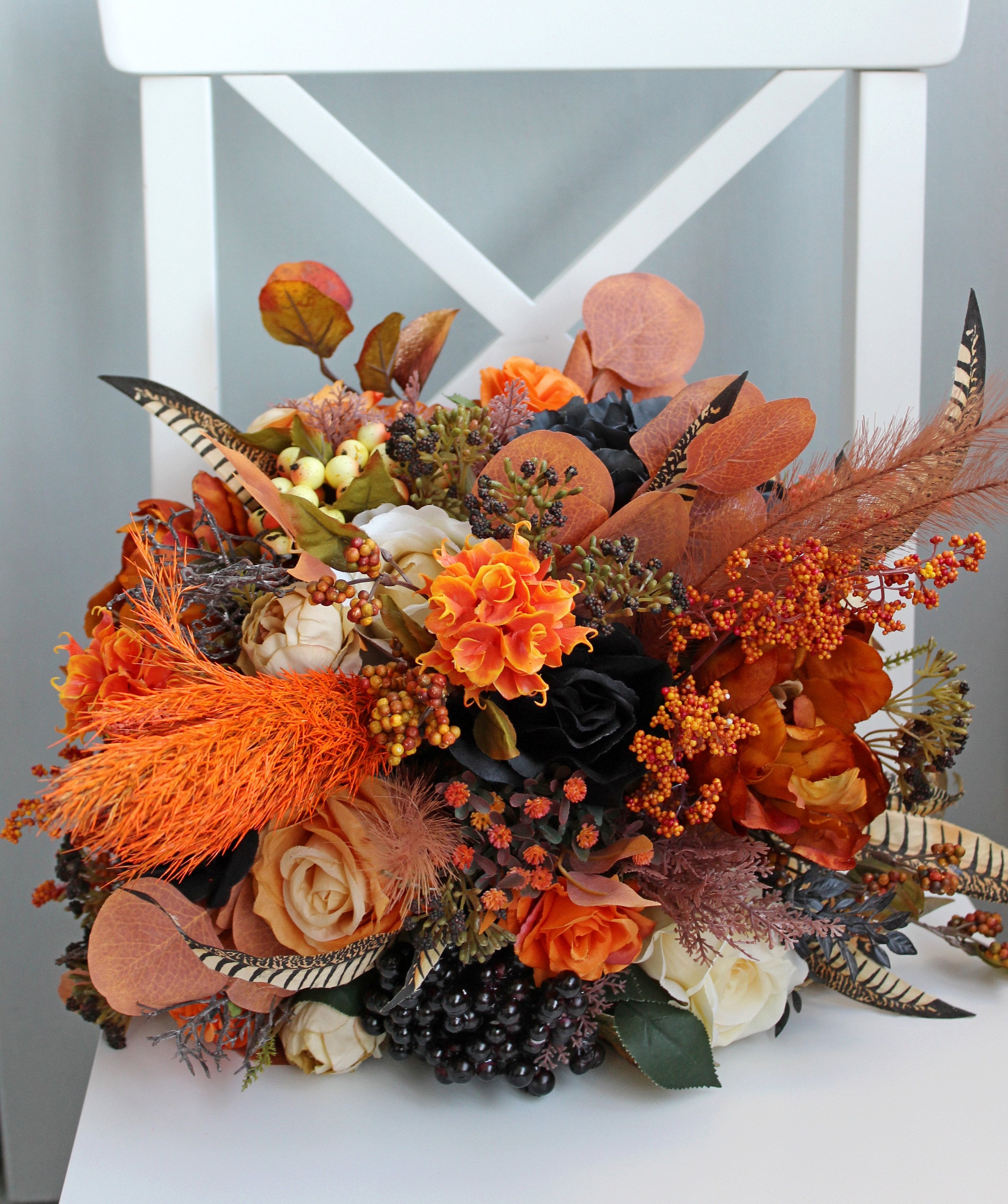 Rust Wedding Bouquet, Orange Black Bouquet, Silk Wedding Bouquet - Etsy UK