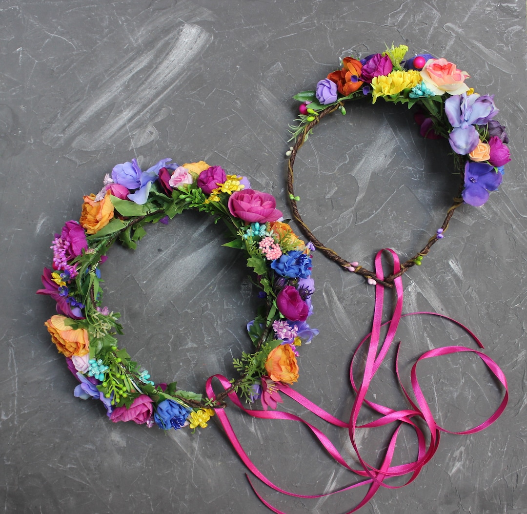 Colorful Bridal Flower Crown, Rainbow Wedding Crown, Vibrant Wedding ...