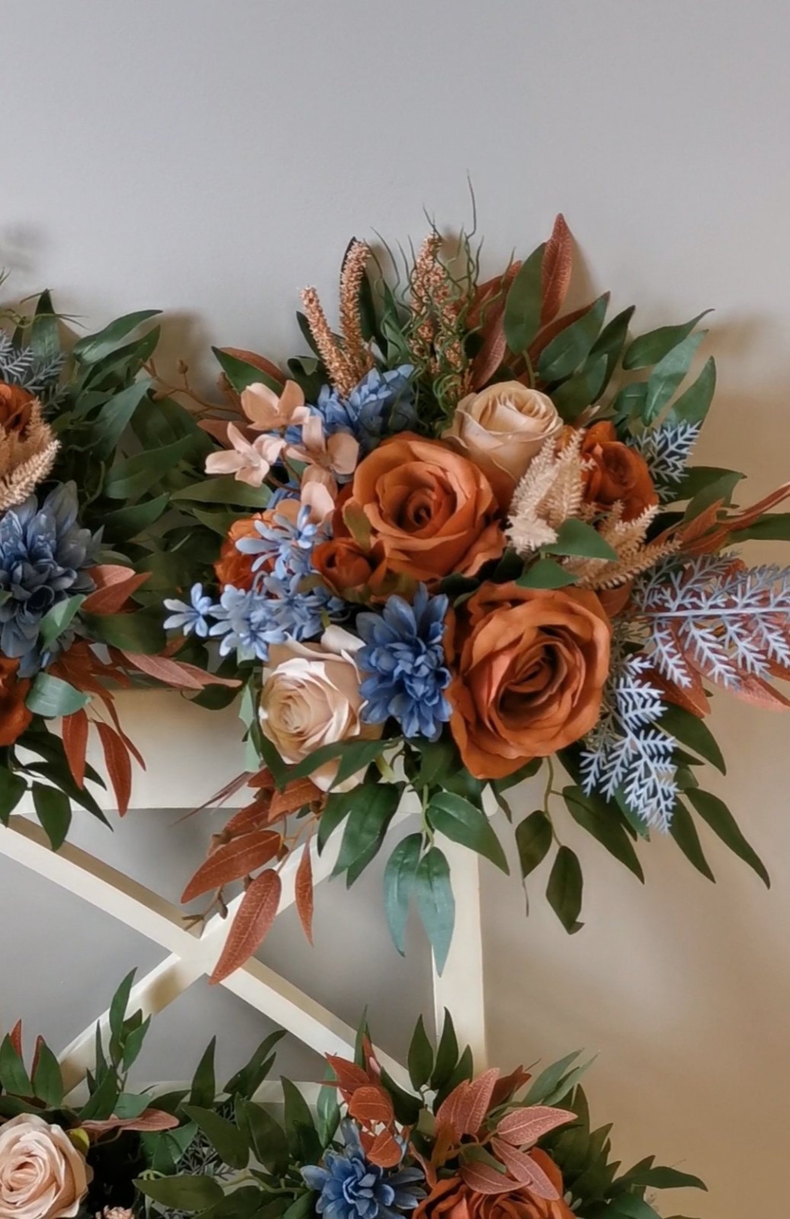 Rust Terracota Blush Dusty Blue Wedding Bouquet, Cascading Bouquet ...