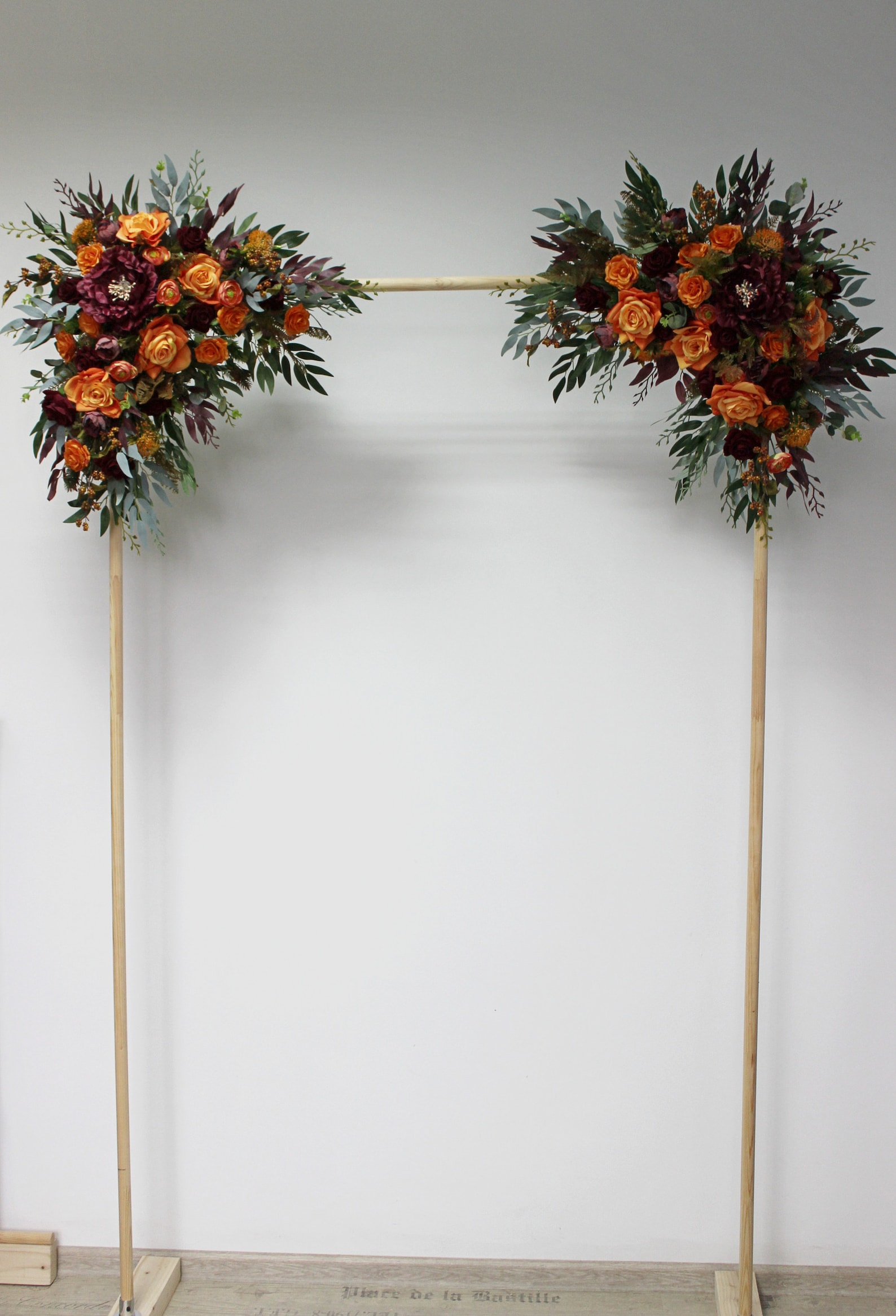Fall Wedding Flower Arch, Burnt Orange Burgundy Arch Flowers, Wedding ...