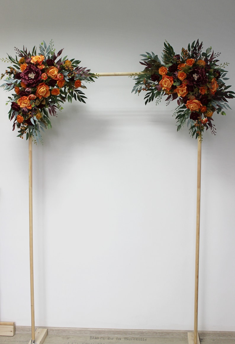 Fall Wedding Flower Arch, Burnt Orange Burgundy Arch Flowers, Wedding ...