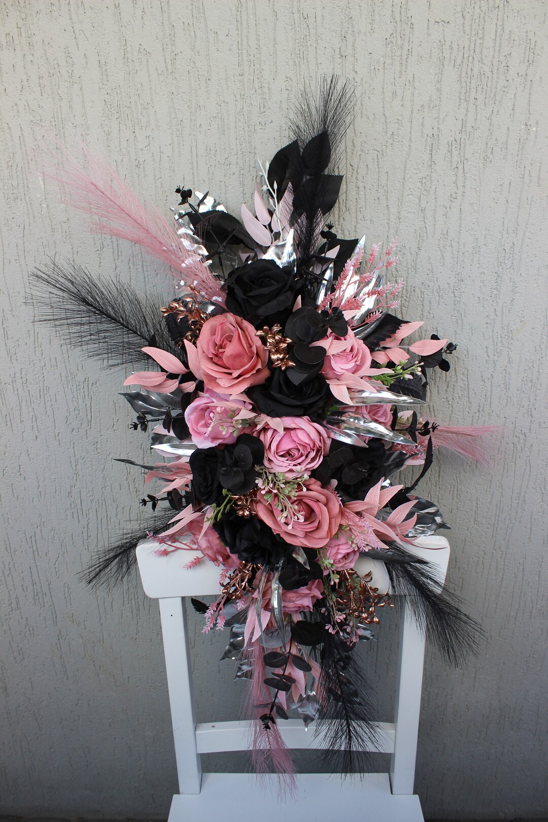 Black Ivory Rose Gold Arch Flowers, Gothic Wedding Flower Arch, Wedding ...