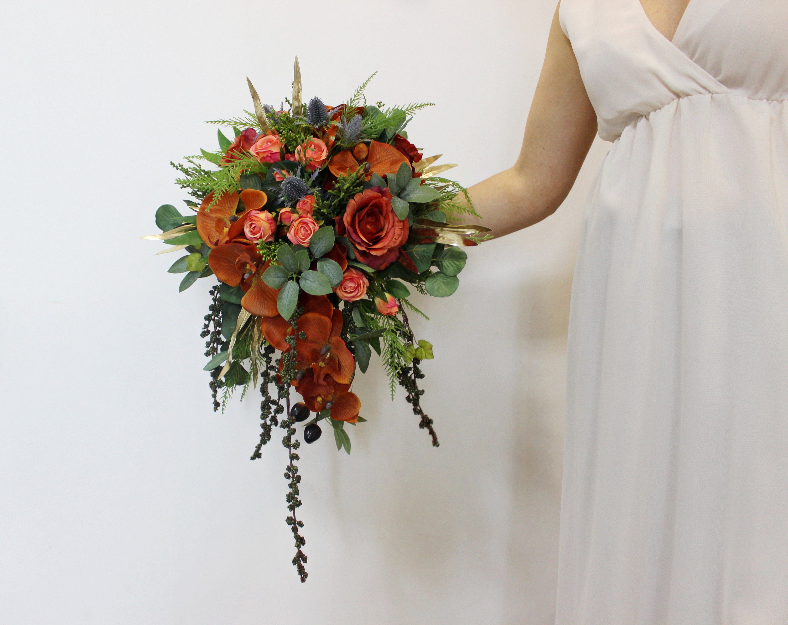 Rust Terracota Wedding Bouquet Cascading Bouquet Fall - Etsy Sweden