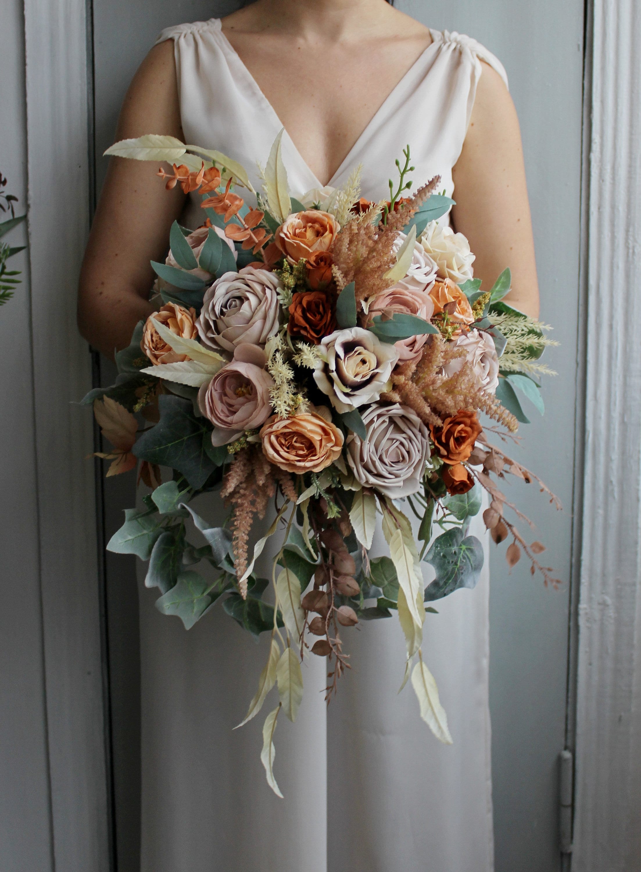 Light rust terracota wedding bouquet Cascading bouquet Fall | Etsy