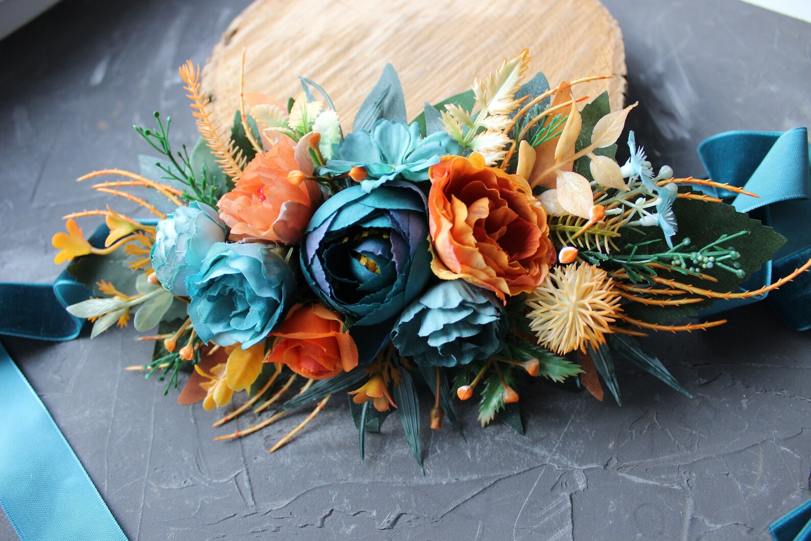 Teal Orange Flower Crown, Fall Wedding Headpiece, Flower Girl Crown - Etsy