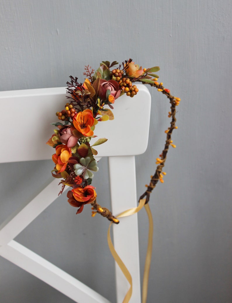 Rust Orange Flower Crown Fall Wedding Crown Boho Floral - Etsy