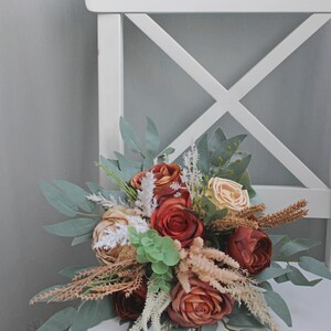 Rust Terracota Bouquet, Fall Wedding Bouquet, Rust Pampas Wedding ...