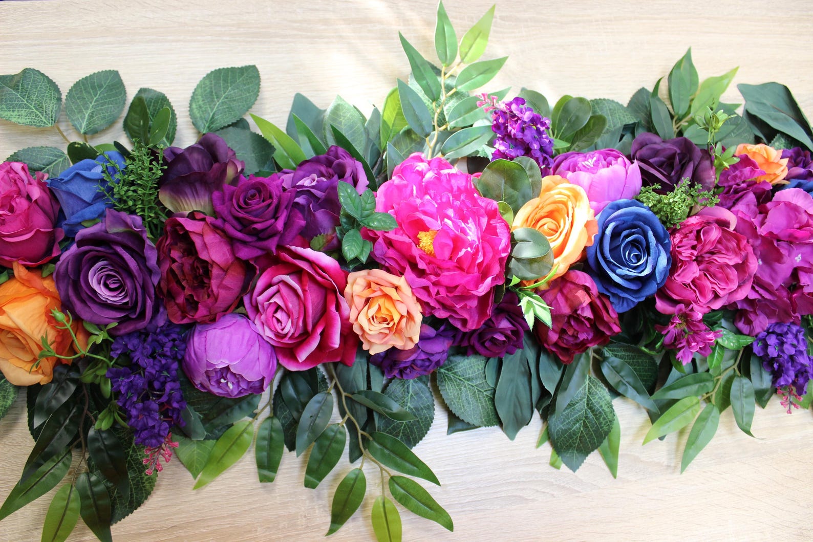 Purple Magenta Blue Floral Garland, Jewel Tone Wedding Decorations ...