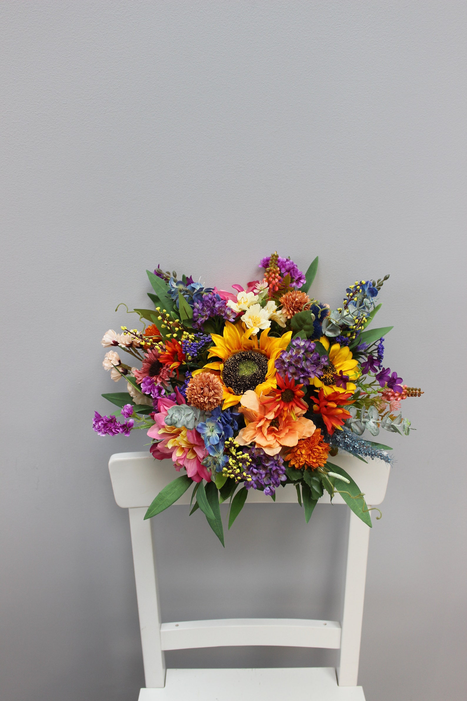 Colorful Bridal Bouquet, Sunflower Jewel Tone Bouquet, Rainbow Wedding ...